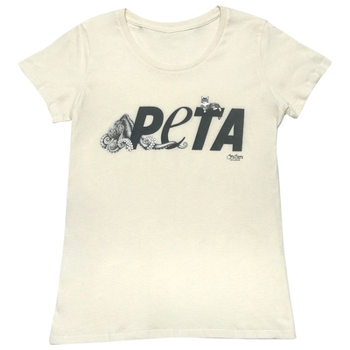PETA Logo B&W Fitted T-Shirt (Octopus and Cat)